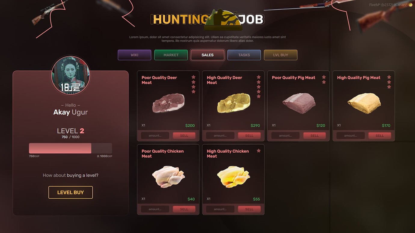 [QB/ESX] Advanced Hunting JOB [Level System - 3 Hunting Types - Tasks ...