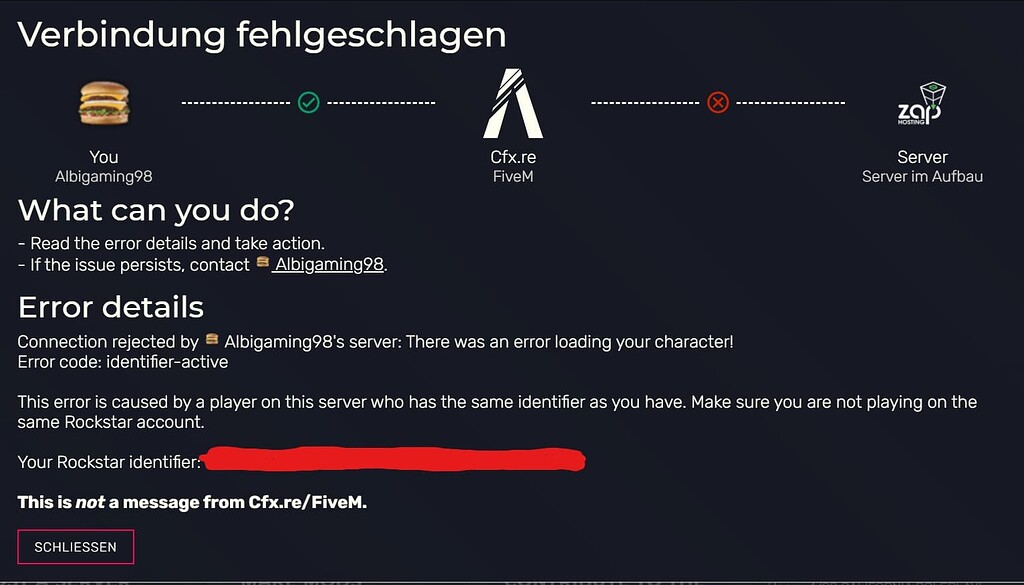Connection rejected, Error code: identifier-active - Discussion - Cfx.re Community