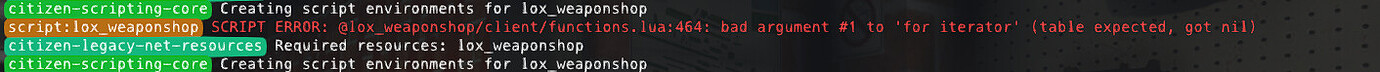 SCRIPT ERROR "bad argument #1 to 'for iterator' (table expected, got nil) - ES/ESX - Cfx.re ...