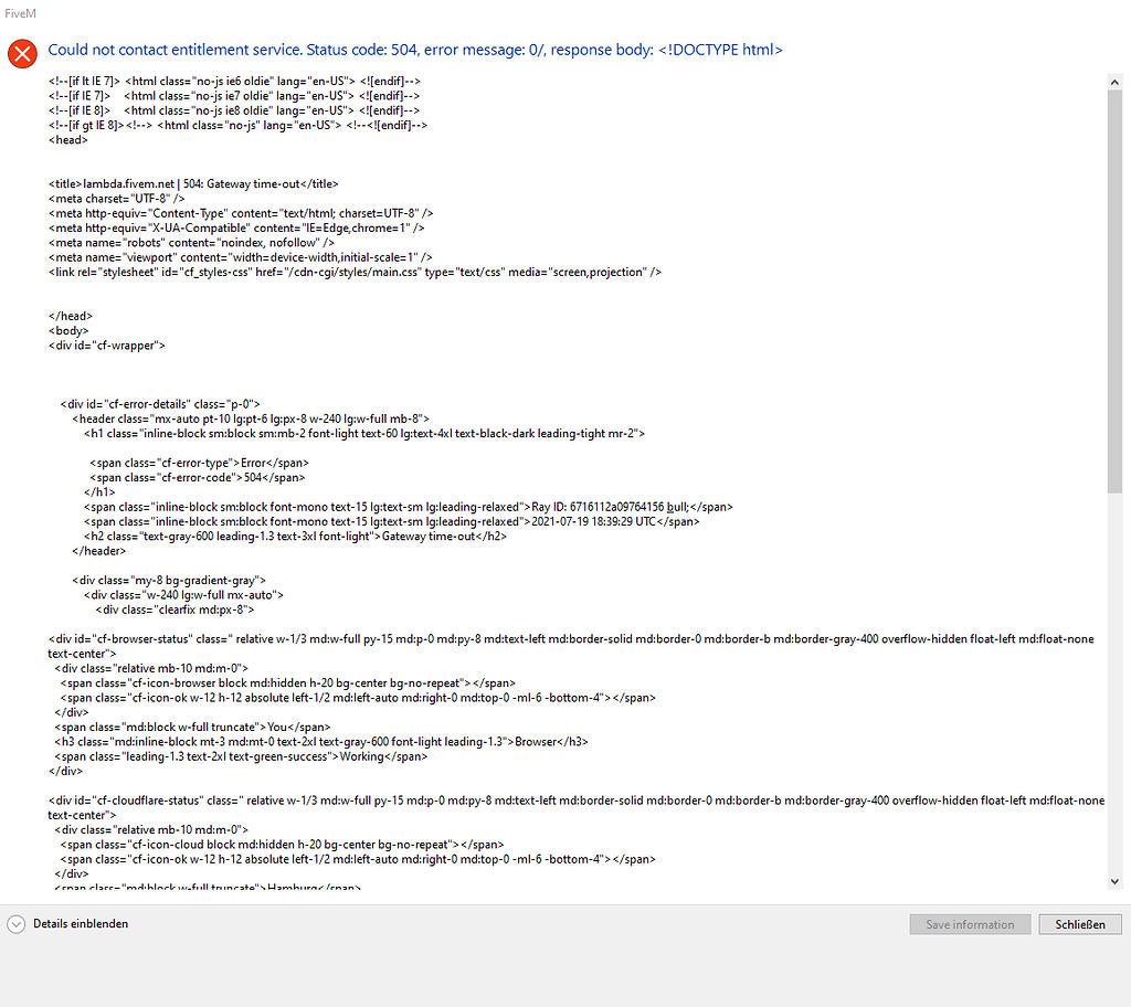 Status Code 504 Error Message Fivem Client Support Cfx Re Community