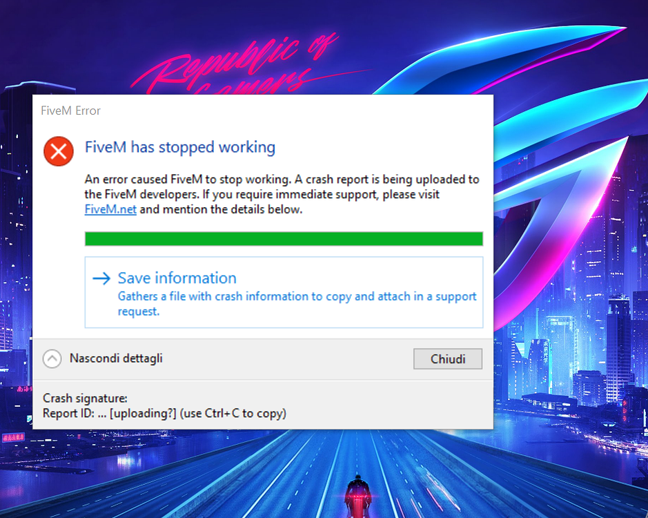 Five m crash Report ID: ... [uploading?] - FiveM Client Support - Cfx ...