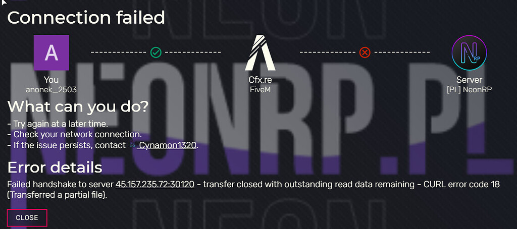 FiveM CURL Error 18 (Transferred a partial file) - FiveM Client Support ...