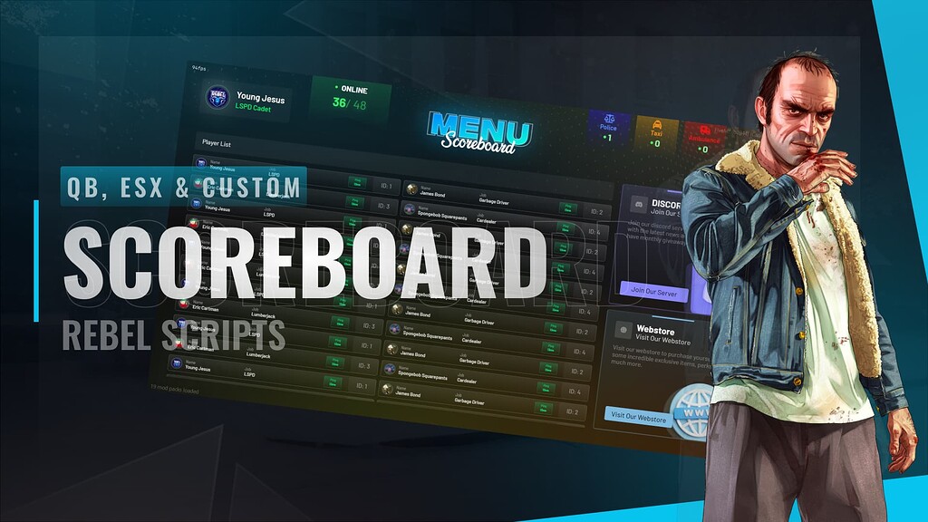 Rebel Scoreboard | Simple But Clean And Beautiful [QB / ESX / QBOX / CUSTOM] - FiveM Releases ...
