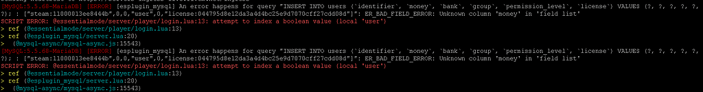 EssentialMode & esplugin_mysql error on player connection - ES/ESX - Cfx.re Community