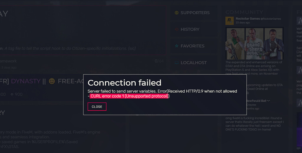 CURL error code 1 after port forwarding - FiveM Client Support - Cfx.re Community