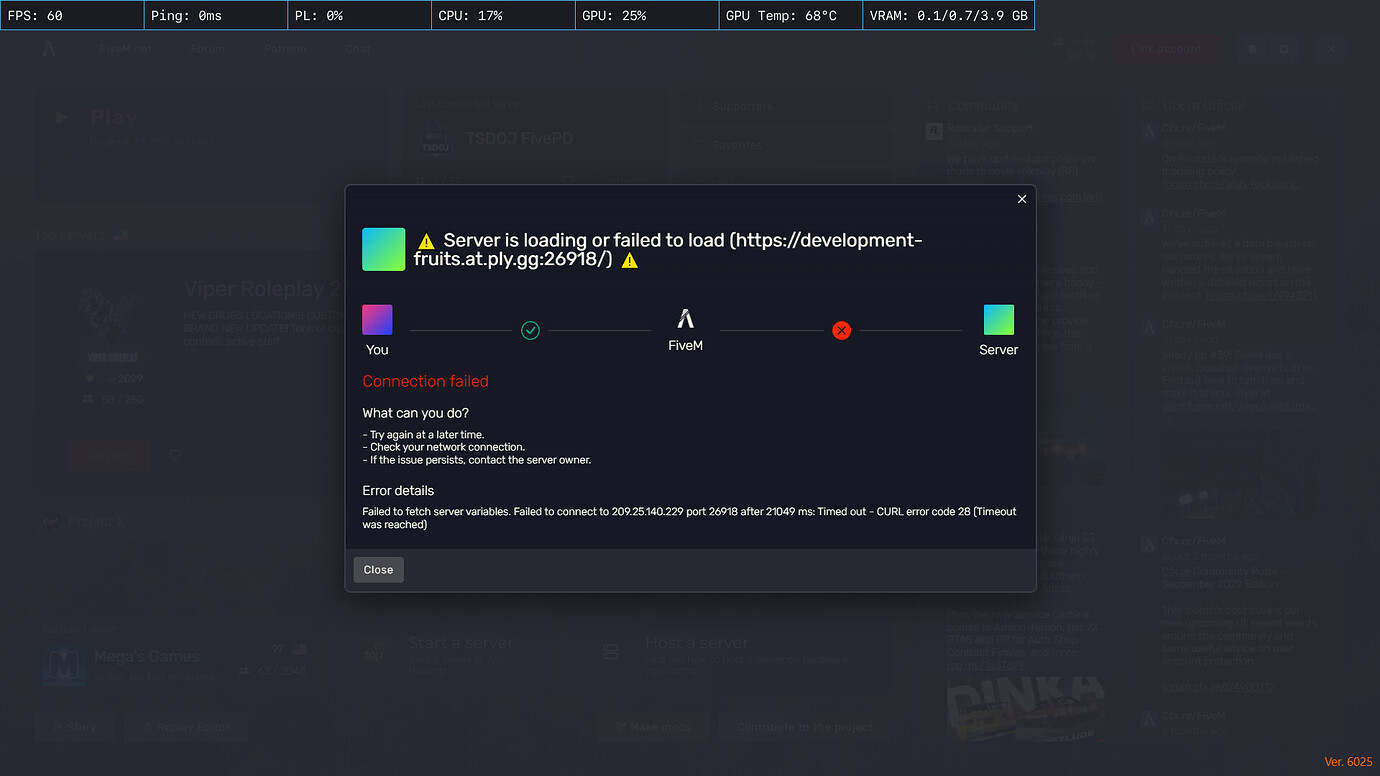 CURL Error code 28 (Time out was Reached) - FiveM Client Support - Cfx ...
