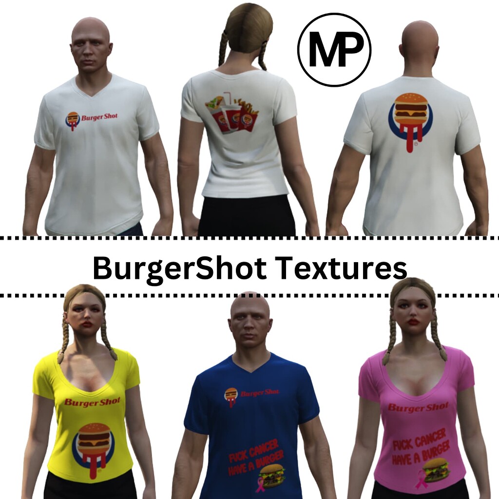 [Free] BurgerShot Basic Tshirt & Cap Textures For MP Male & Female ...