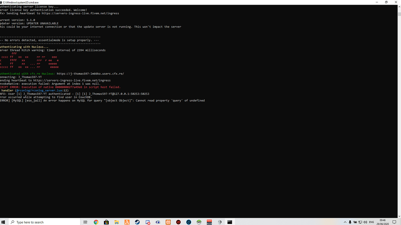 Error "Execution of native 000000002f7a49e6 in script host failed." - Discussion - Cfx.re Community