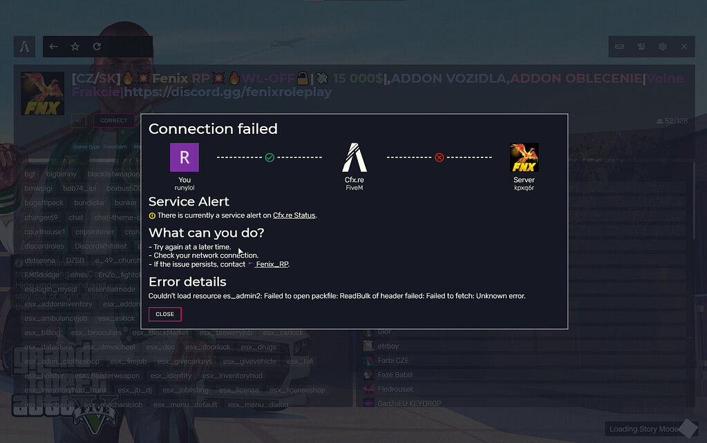 Couldn't load resource es_admin2: Failed to open packfile: ReadBulk of header failed: Failed to ...
