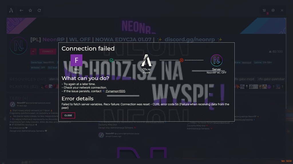 Every server I try to connect to gives me "CURL error code 56".. - FiveM Client Support - Cfx.re ...