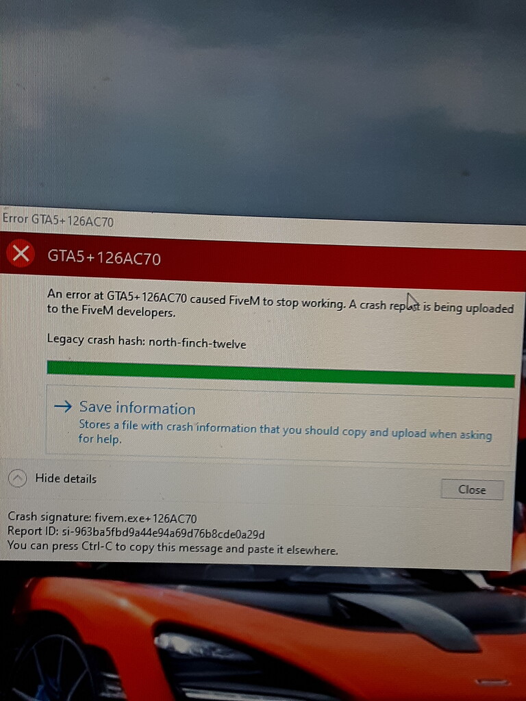Everytime i go into fivem it crashes with this error GTA5+ 126AC70 ...