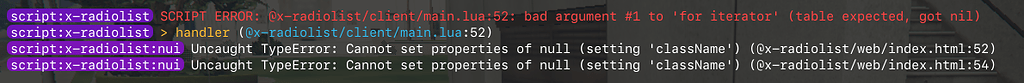SCRIPT ERROR: @x-radiolist/client/main.lua:52: bad argument #1 to ‘for ... SCRIPT ERROR: @x-radiolist/client/main.lua:52: bad argument #1 to ‘for ...
