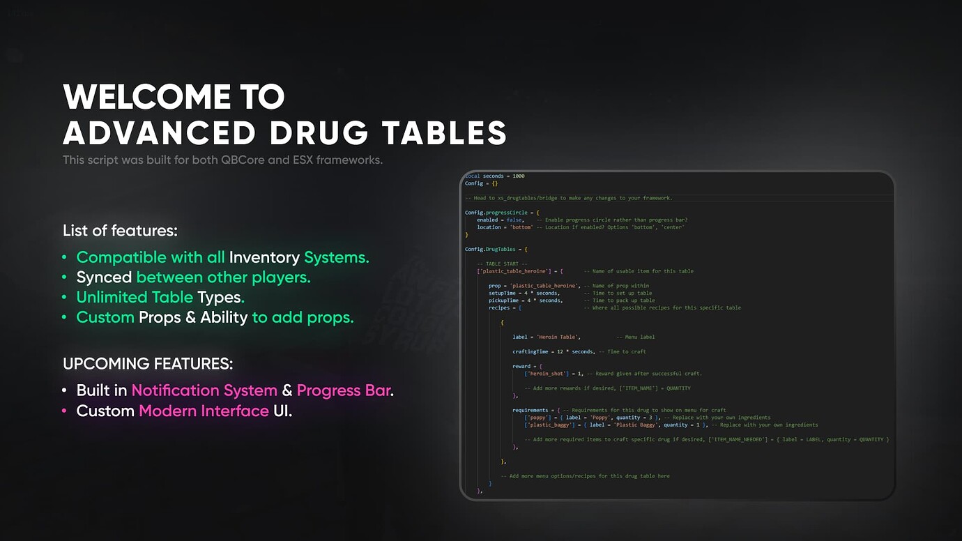 [PAID] Advanced Drug Tables ESX/QBCore - FiveM Releases - Cfx.re Community