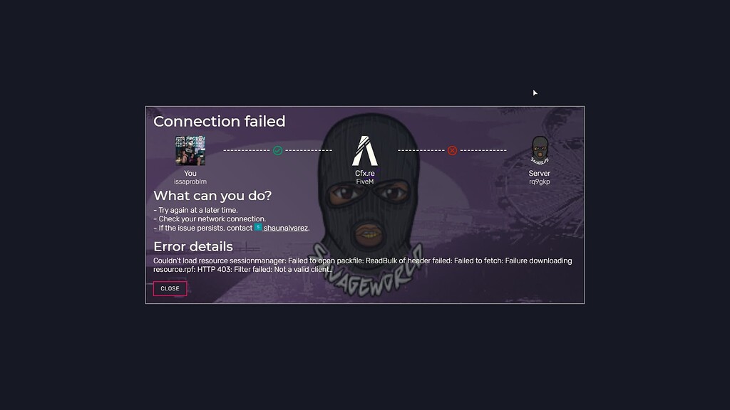 Couldn't load resource sessionmanager: Failed to open packfile: ReadBulk of header failed ...