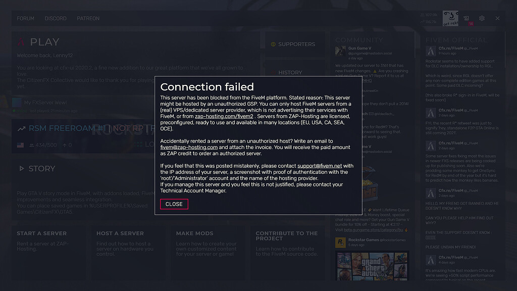 Connection Failed Error please help - FiveM Client Support - Cfx.re ...
