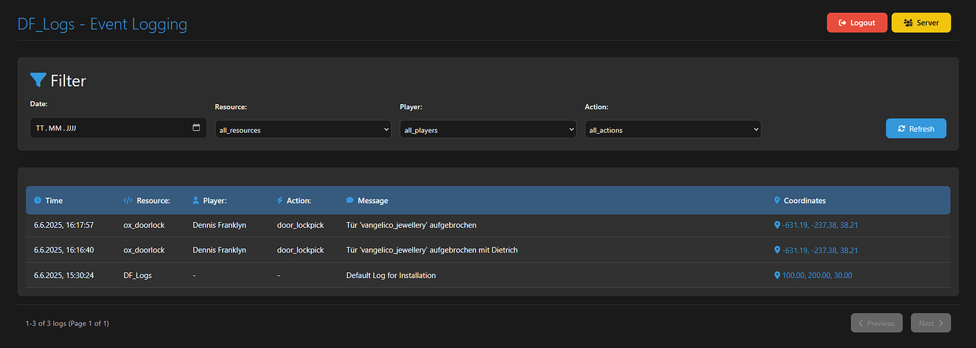 DF_Logs Modern web-based logging interface | Dev preview, not published yet - Discussion - Cfx ...