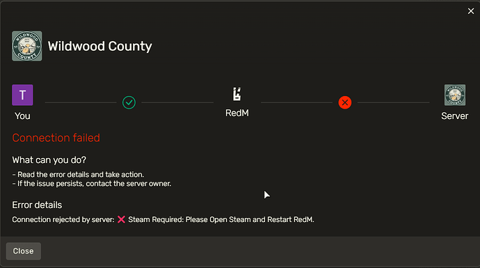 Connection rejected by server: X Steam Required: Please Open Steam and Restart RedM. - RedM ...