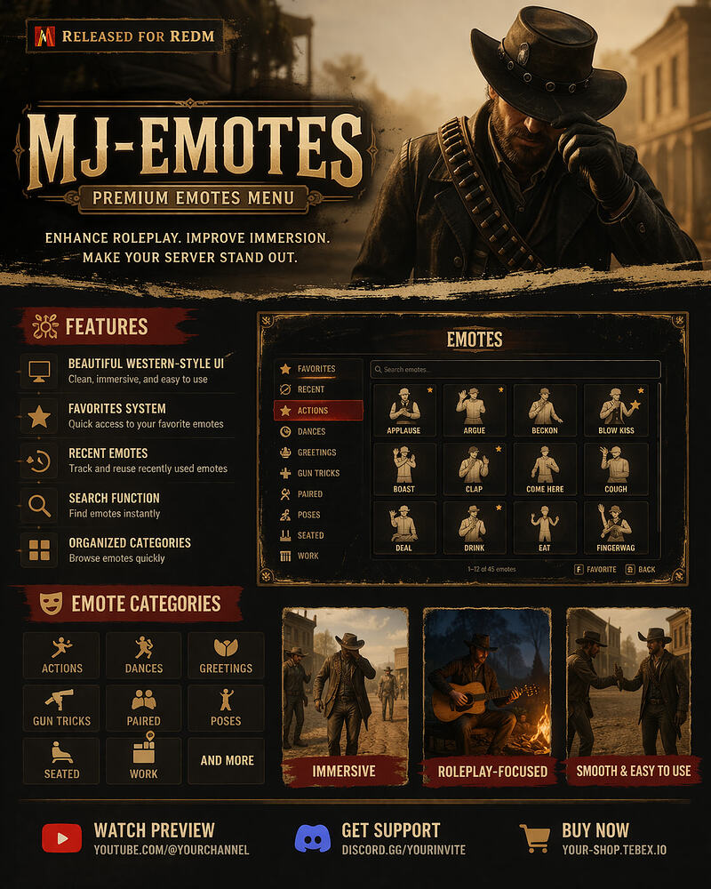 [PAID] MJ-Emotes | Premium Emotes Menu for RedM - RedM Releases - Cfx ...