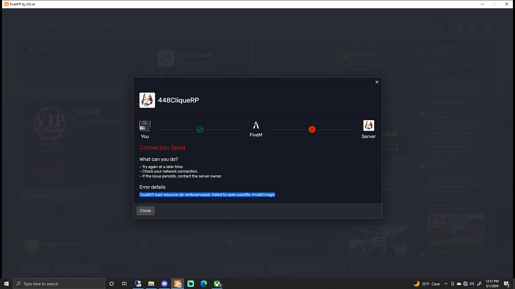 Failed to open packfile: Invalid Magic - Server Discussion - Cfx.re ...