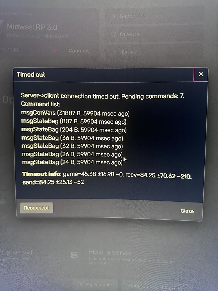 Server- Client Connection timed out. Pending commands - FiveM Client Support - Cfx.re Community