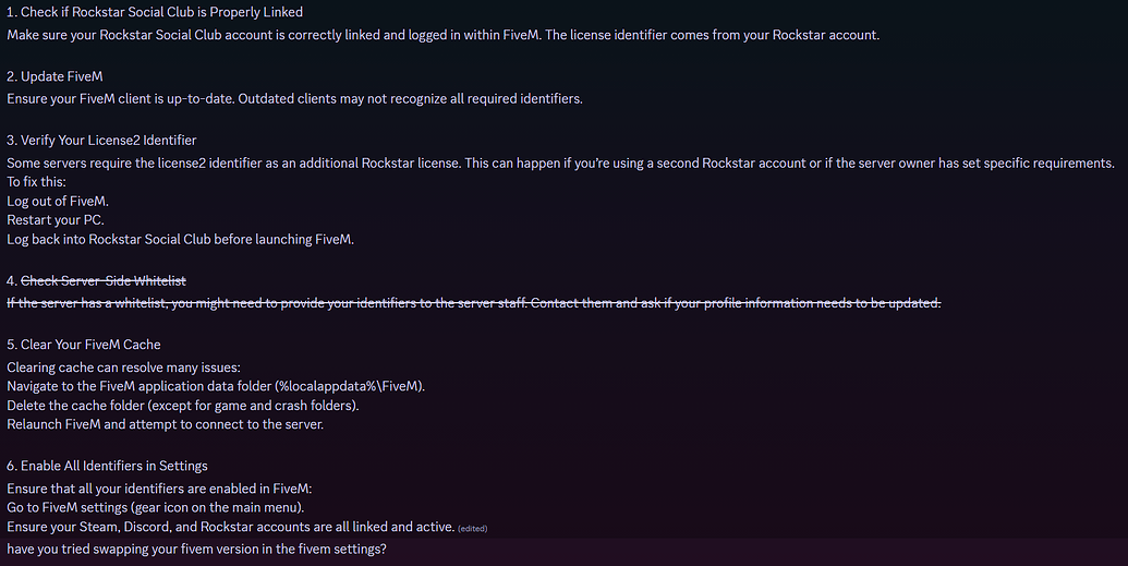Missing Identifier 'license2' - FiveM Client Support - Cfx.re Community
