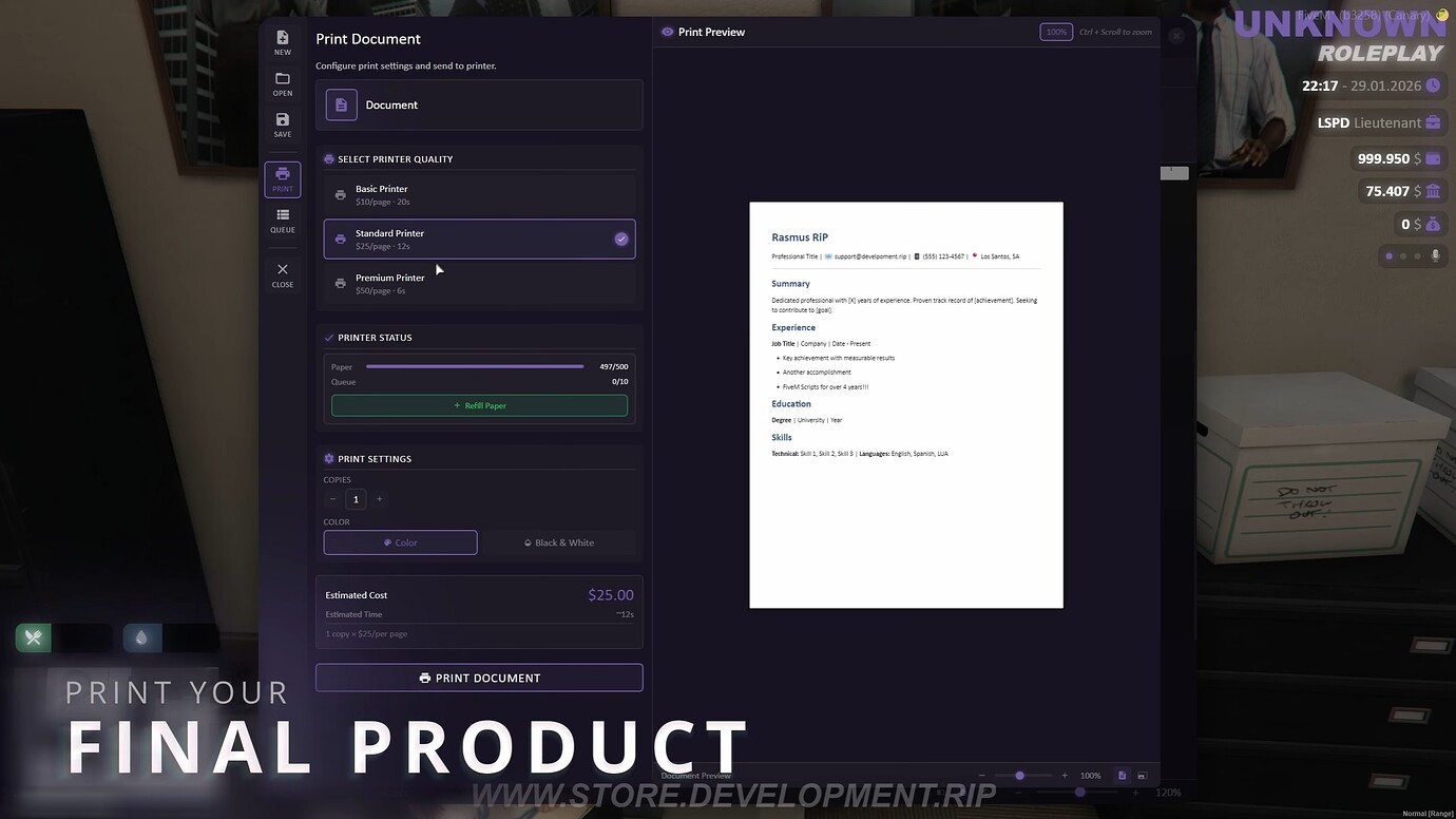 Printer Script | Create and print your own documents | ESX & QB - FiveM ...