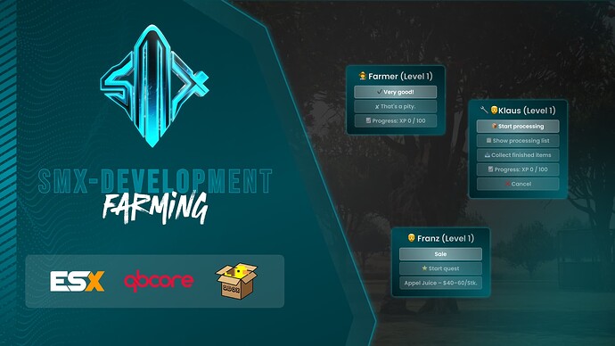[PAID]\[QBCORE/ESX] SMX-Farming – Advanced XP-Based Farming, Processing ...