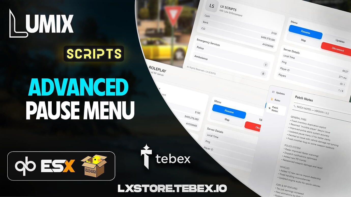 LX-PAUSEMENU (QB/QBOX/ESX) | ADVANCED PAUSE MENU | LX SCRIPTS - FiveM ...