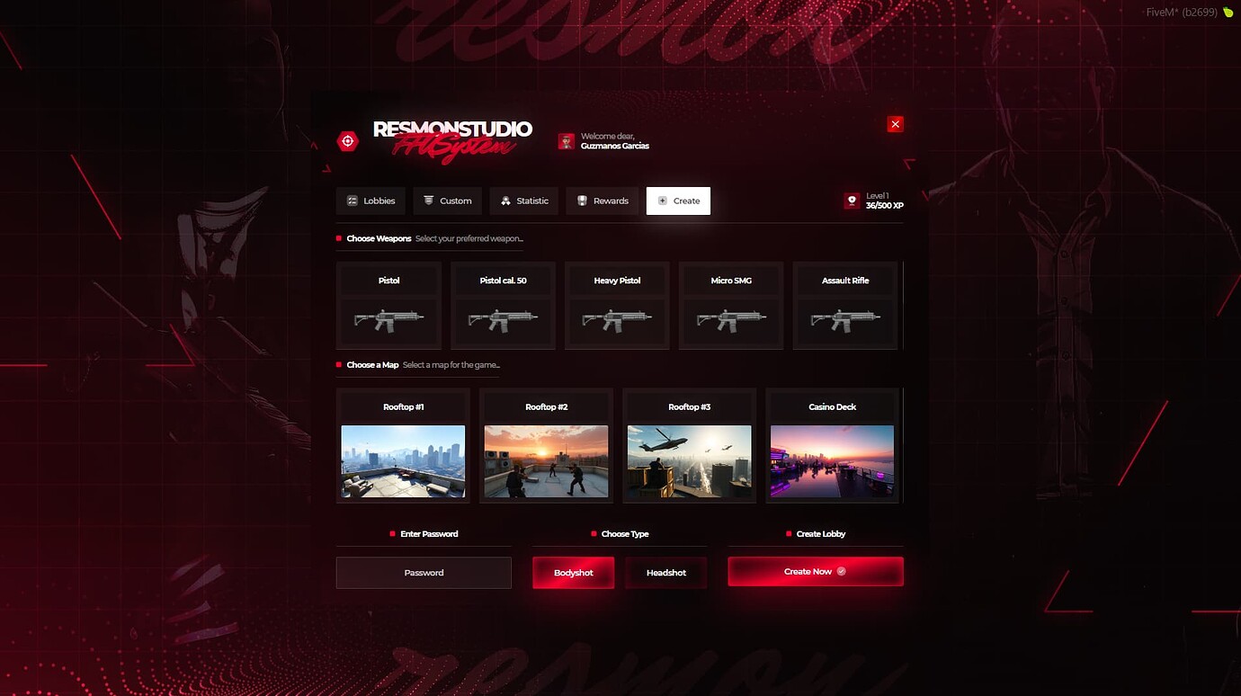 [ESX] RS | FFA - System | Custom Lobbys | Levelsystem & Rewards | Headshot & Bodyshot | 0.00ms ...