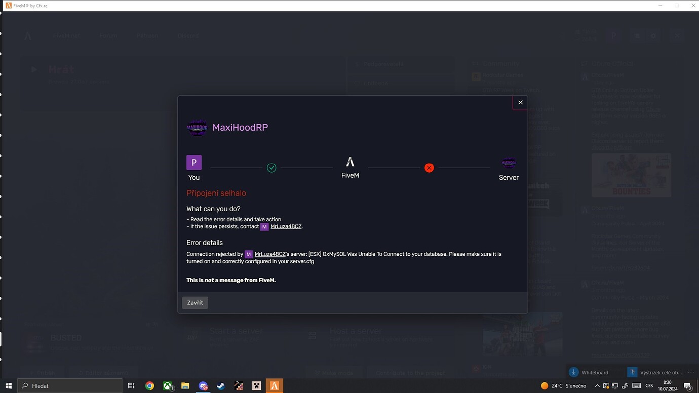 Connection rejected by MrLuza48CZ's server: [ESX] OxMySQL Was Unable To ...