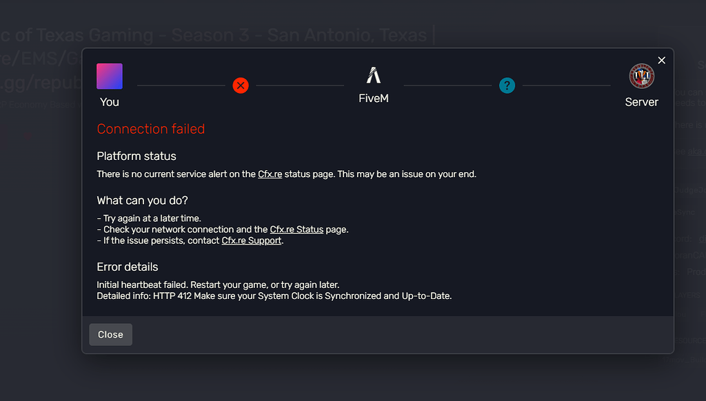 Connection failed for joining a server but ok to join other servers ...