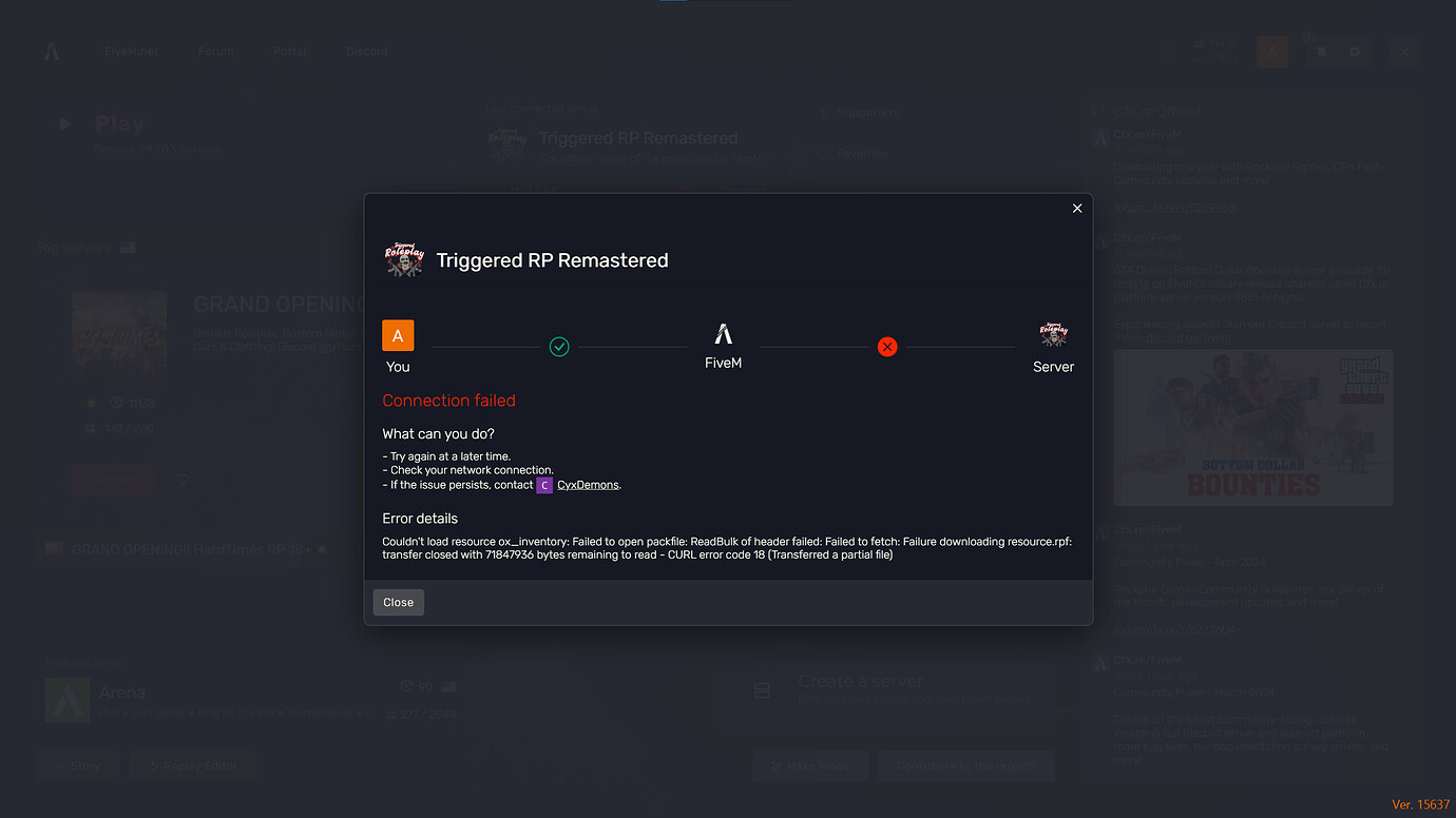 Connection Failed Couldn't load resource ox_inventory - FiveM Client Support - Cfx.re Community