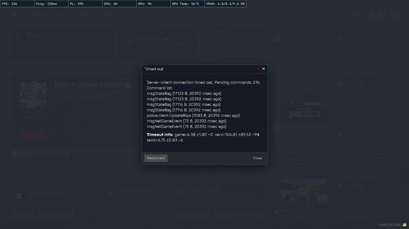 Clients losing connection with the server with the “timeout” reason - Discussion - Cfx.re Community