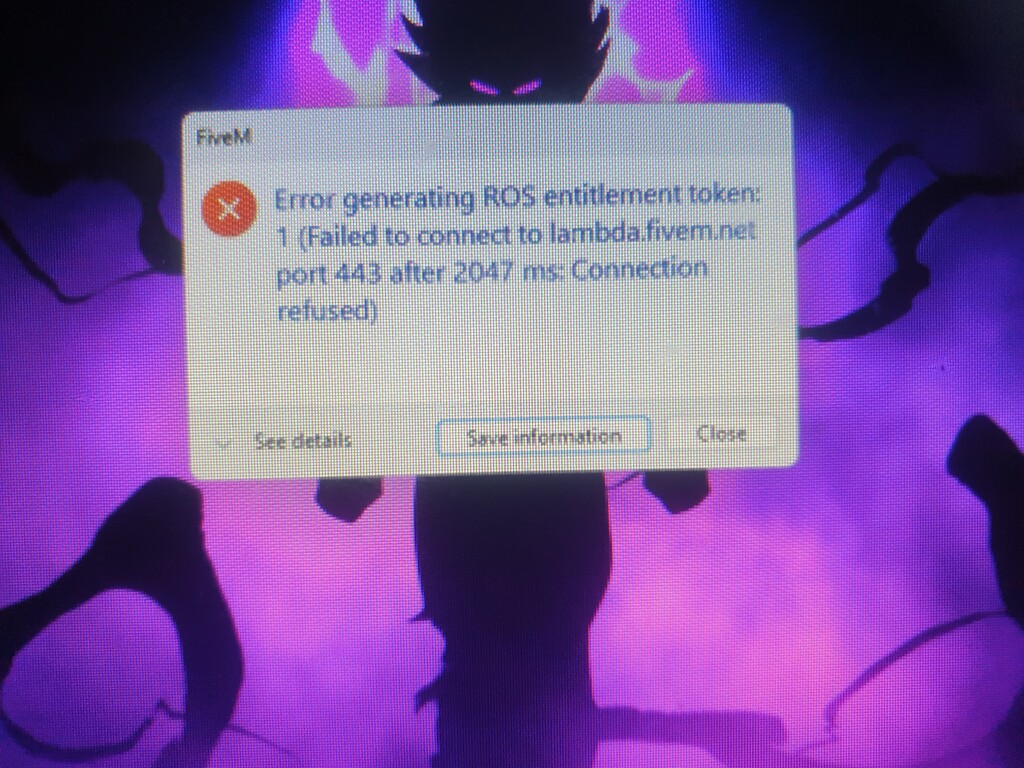 Error generating ROS entitlement token - Failed to connect to lambda ...