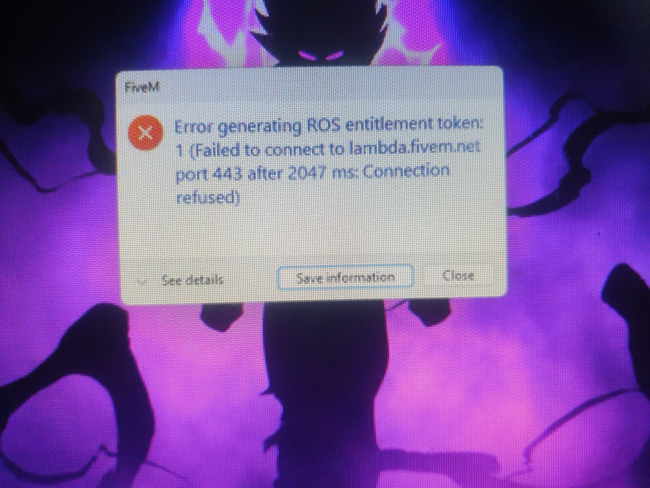 Error generating ROS entitlement token - Failed to connect to lambda.fivem.net port 443 - FiveM ...
