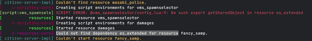 Could not find dependency es_extended for resource - ES/ESX - Cfx.re Community