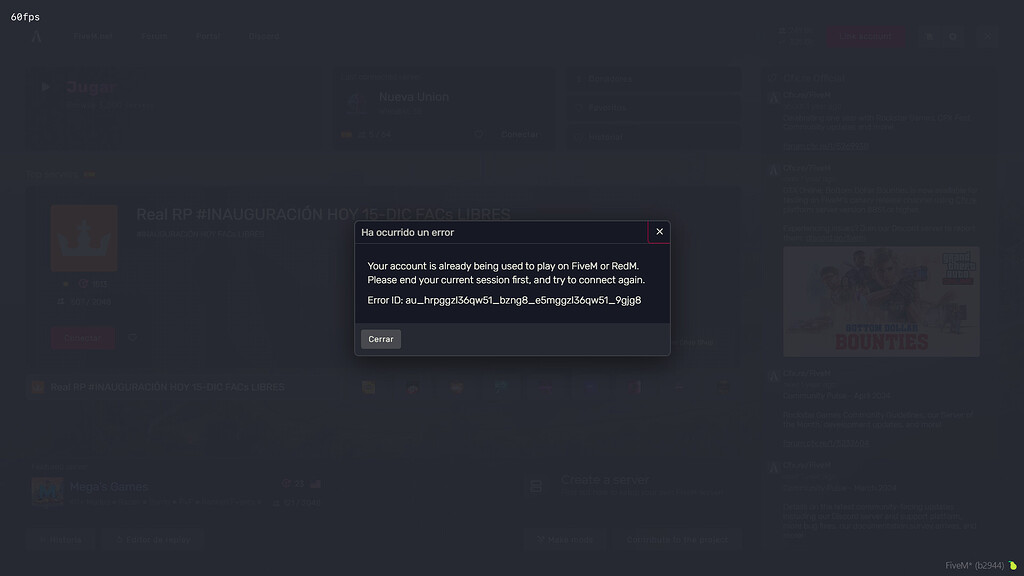 Account already being used error – 1 week issue, tried everything - FiveM Client Support - Cfx ...