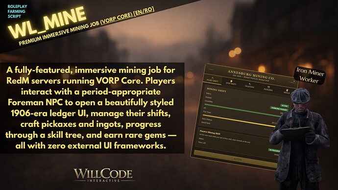 ⛏️ [PAID] wl_minerjob — Premium Mining Job for RedM (VORP Core) [EN/RO ...