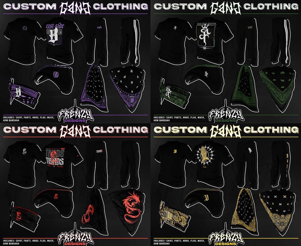 [PAID] Lore Gang Clothing Packs. Traids, Vagos, Ballas & GSF - FiveM ...