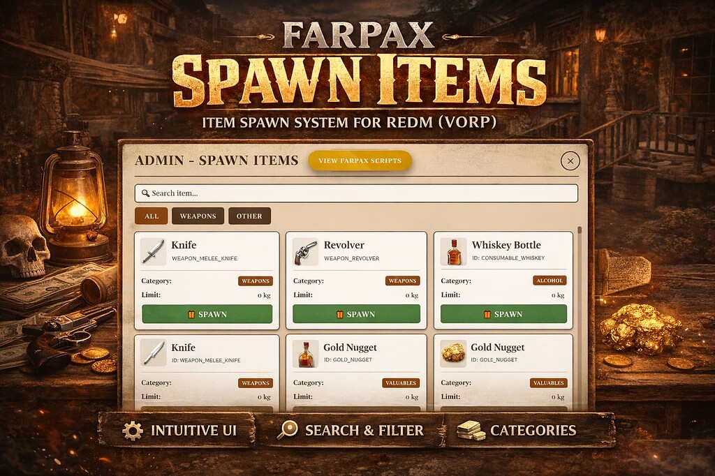 [FREE] Farpax Spawn Items - Item spawn system for RedM [Vorp] 🎨 - RedM ...