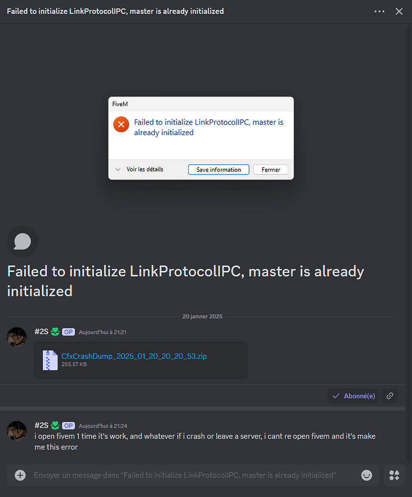 Failed to initialize LinkProtocolIPC, master is already initialized - FiveM Client Support - Cfx ...