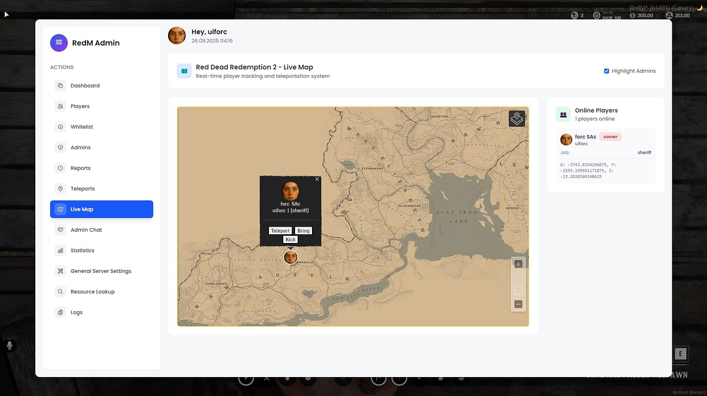 Premium Admin Menu & Report, Whitelist, Livemap & more | CAS - RedM ...