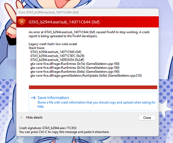 Legacy crash hash: low-cola-sweet Stack trace [Main Instruction] GTA5 ...