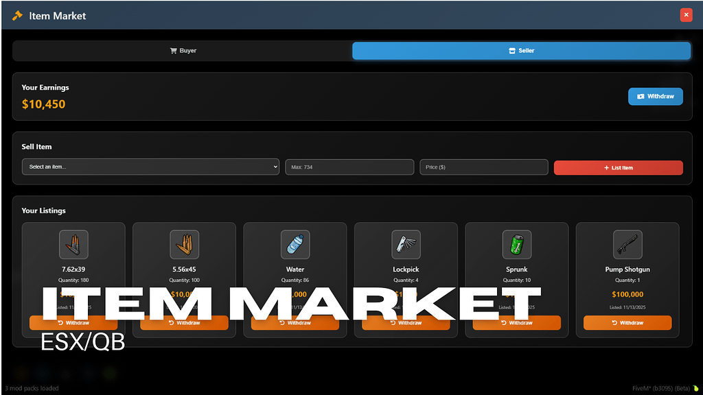 Player Item Market [PAID] - FiveM Releases - Cfx.re Community