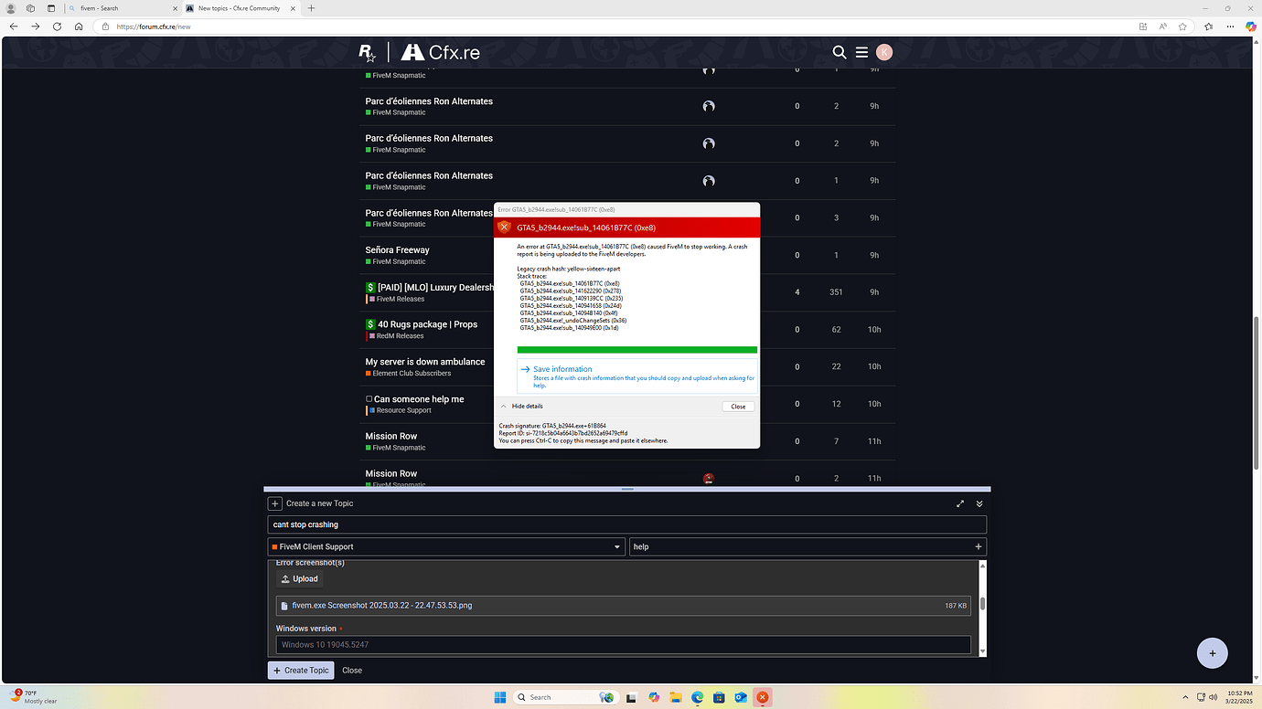 cant stop crashing - FiveM Client Support - Cfx.re Community