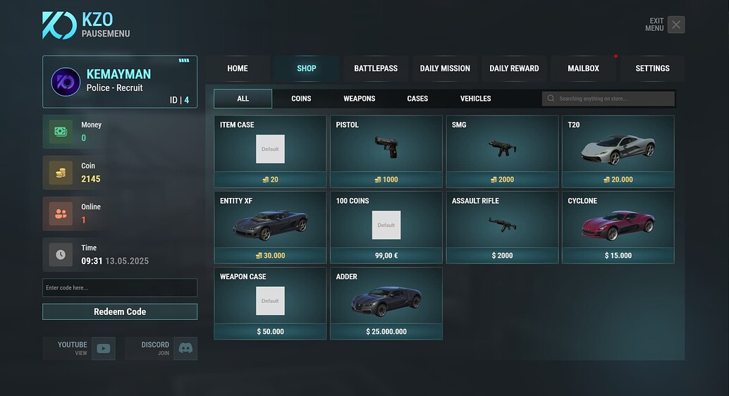 [PAID] [ESX/QB/QBX/STANDALONE] kzo_pausemenu | Donate Shop, BattlePass ...