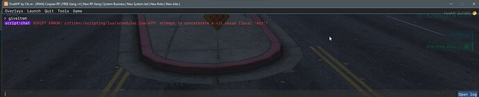 ERROR: citizen:/scripting/lua/scheduler.lua:479 - ES/ESX - Cfx.re Community ERROR: citizen:/scripting/lua/scheduler.lua:479 - ES/ESX - Cfx.re Community