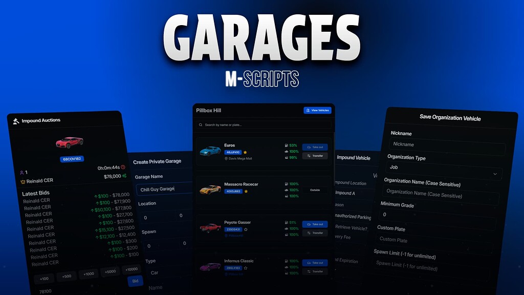 [PAID][QB/QBOX/ESX] m-Garages - Private Garages - Vehicle Auctions - Impound - Job & Gang ...