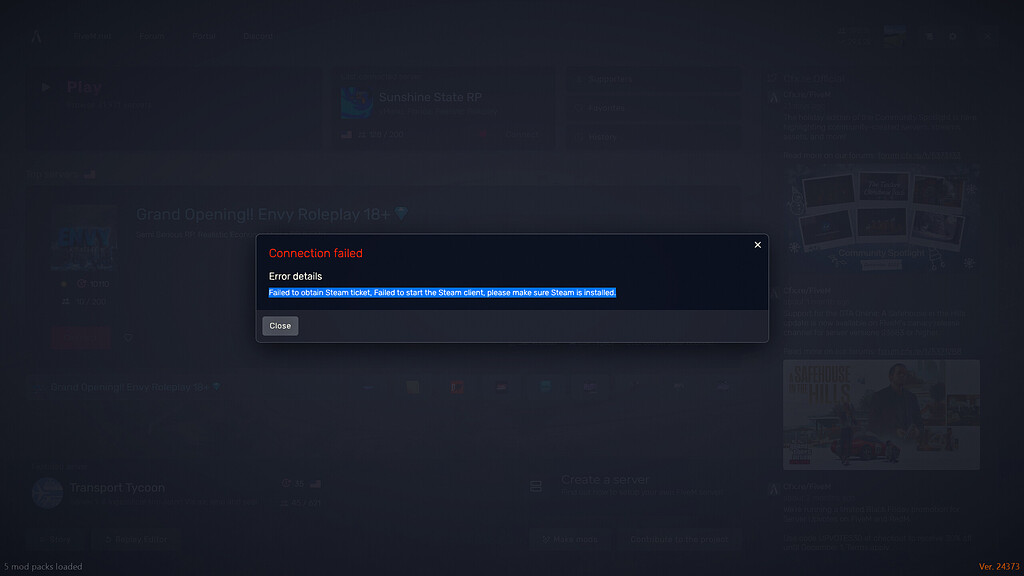 Failed to obtain Steam ticket - FiveM Client Support - Cfx.re Community