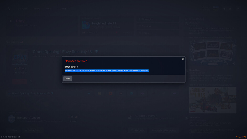 Failed to obtain Steam ticket - FiveM Client Support - Cfx.re Community